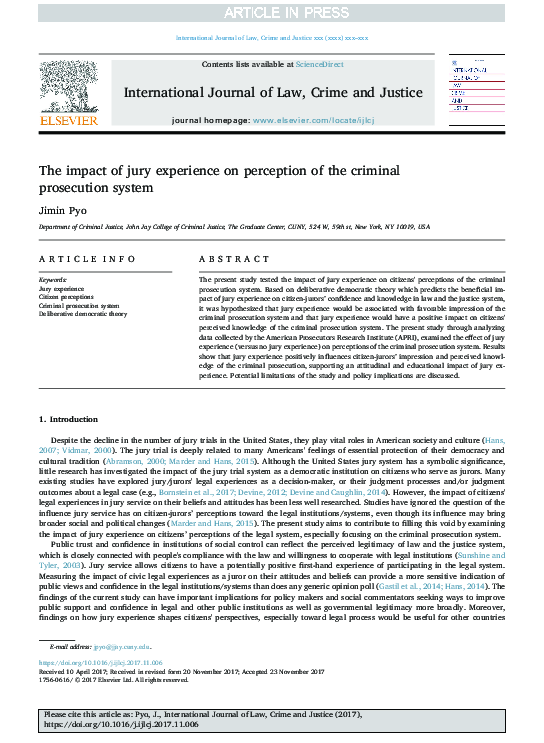 (PDF) The impact of jury experience on perception of the criminal ...