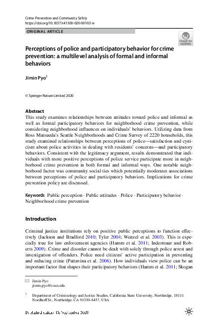(PDF) Perceptions of police and participatory behavior for crime ...