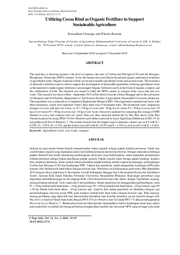 (PDF) Utilizing Cocoa Rind as Organic Fertilizer to Support Sustainable ...