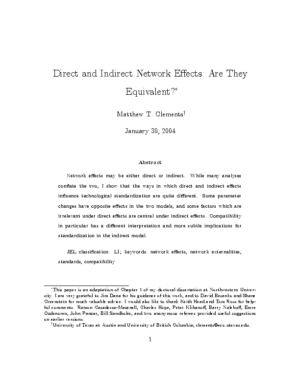 (PDF) Direct and Indirect Network Effects: Are They Equivalent?