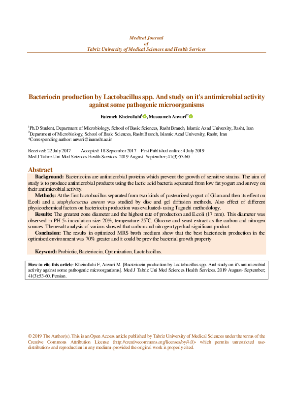 (PDF) Bacteriocin production by Lactobacillus spp. And study on it's antimicrobial activity ...