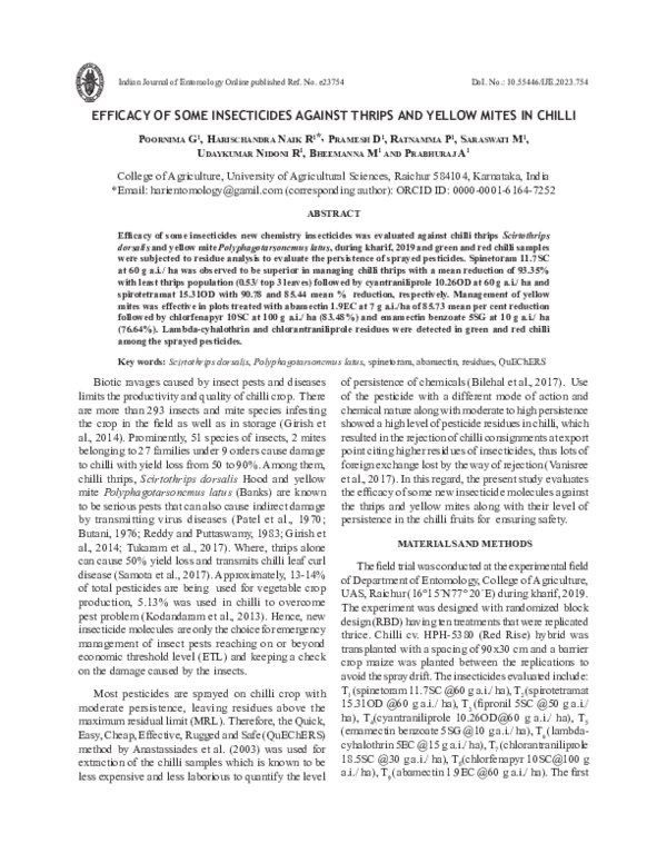 (PDF) Efficacy of Some Insecticides Against Thrips and Yellow Mites in ...