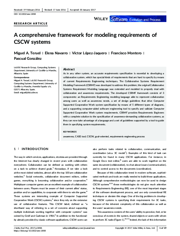 (PDF) A comprehensive framework for modeling requirements of CSCW systems