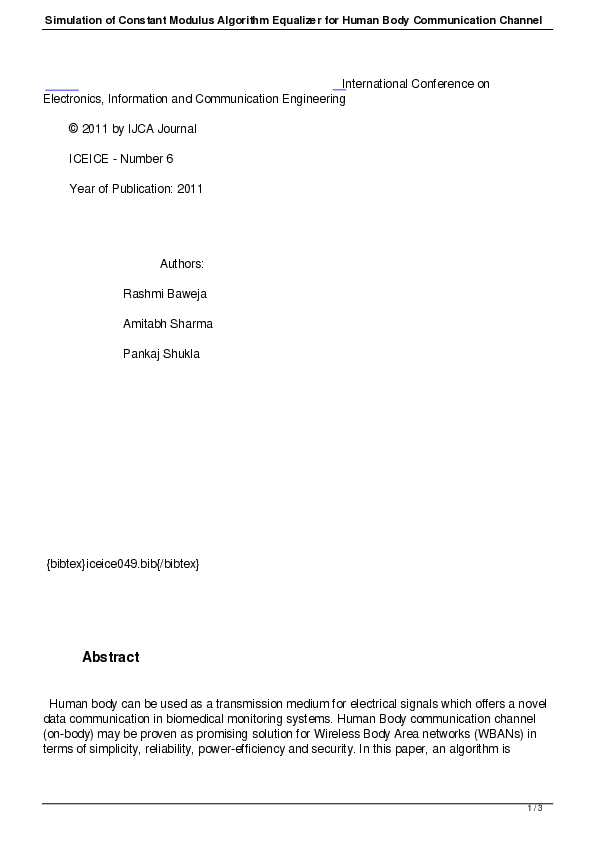 (PDF) Simulation of Constant Modulus Algorithm Equalizer for Human Body ...