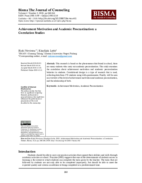 (PDF) Achievement Motivation and Academic Procrastination: a ...