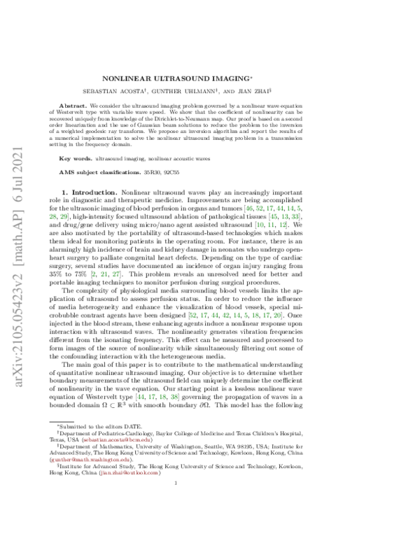 Pdf Nonlinear Ultrasound Imaging