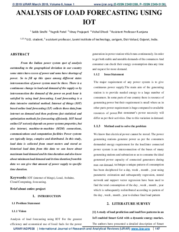 (PDF) Analysis of Load Forecasting Using Iot