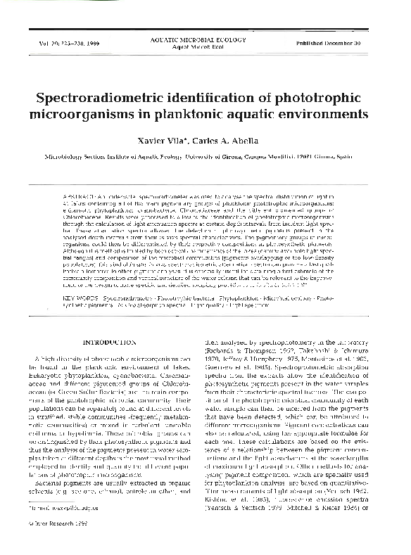 (PDF) Spectroradiometric identification of phototrophic microorganisms ...