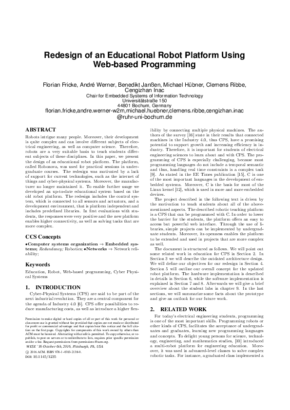 (PDF) Redesign of an educational robot platform using web-based programming