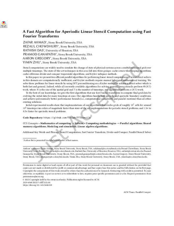 (PDF) A Fast Algorithm for Aperiodic Linear Stencil Computation using ...