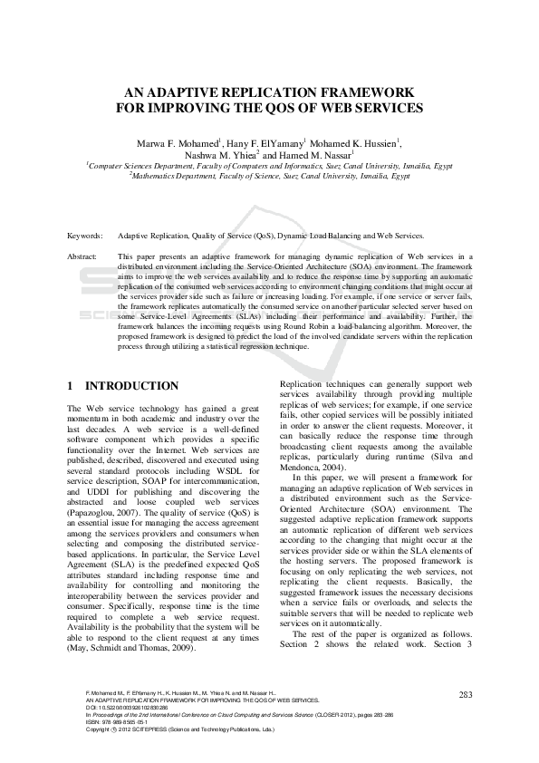 (PDF) An Adaptive Replication Framework for Improving the Qos of Web Services