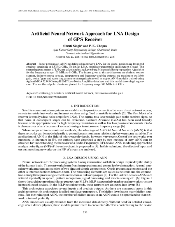 (PDF) Artificial neural network approach for LNA design of GPS receiver