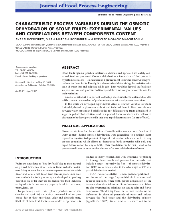 (PDF) Characteristic Process Variables during the Osmotic Dehydration of Stone Fruits ...