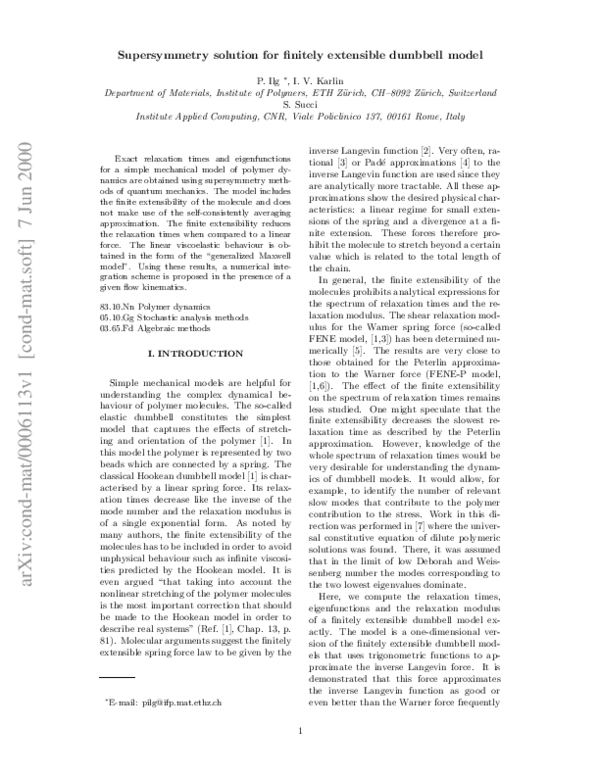 (PDF) Supersymmetry solution for finitely extensible dumbbell model