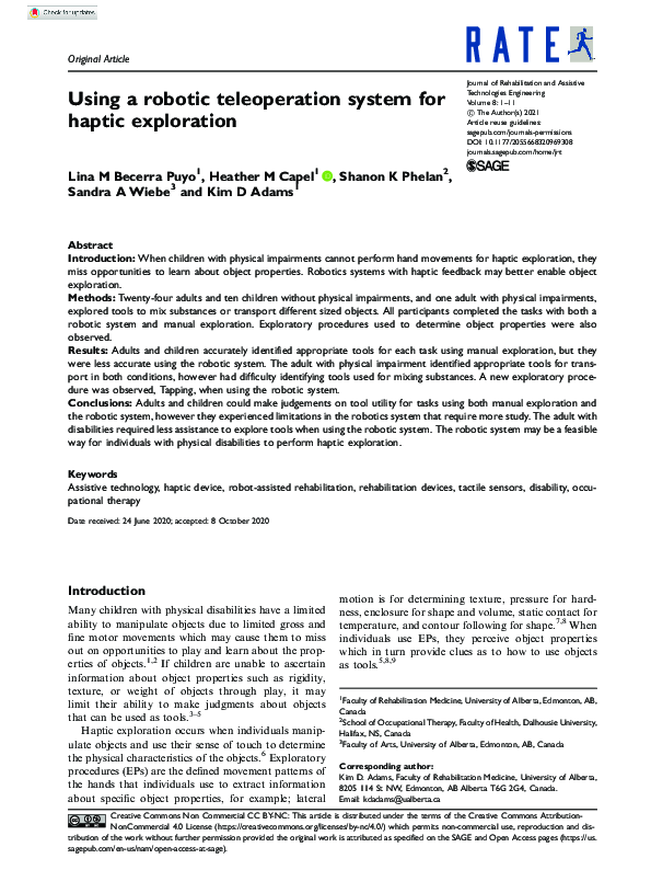(PDF) Using a robotic teleoperation system for haptic exploration