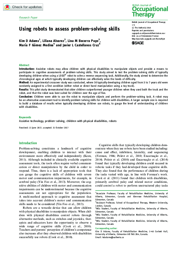 (PDF) Using robots to assess problem-solving skills