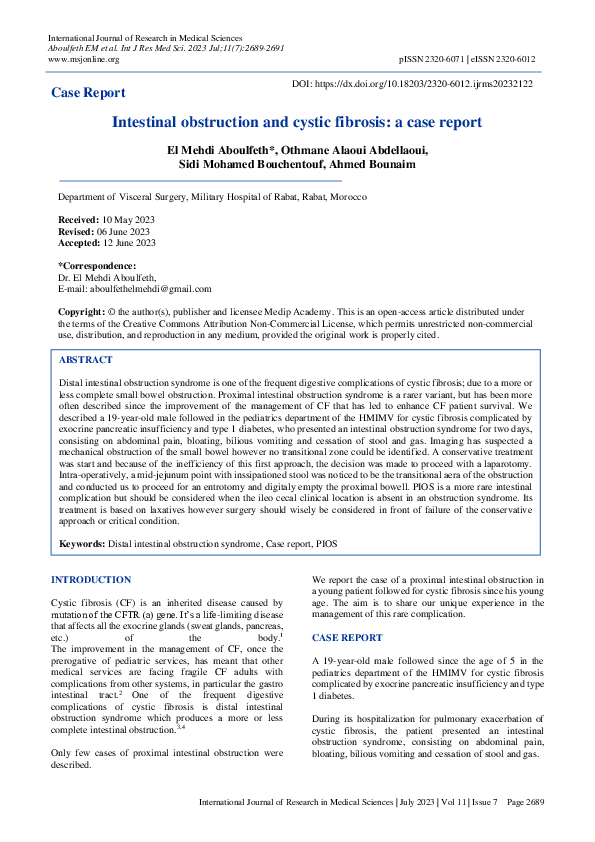 (PDF) Intestinal obstruction and cystic fibrosis: a case report
