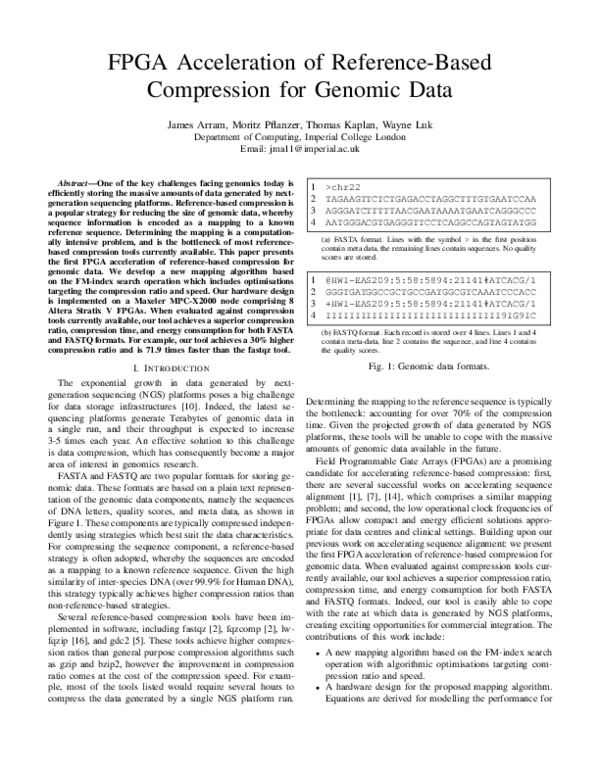 (PDF) FPGA acceleration of reference-based compression for genomic data
