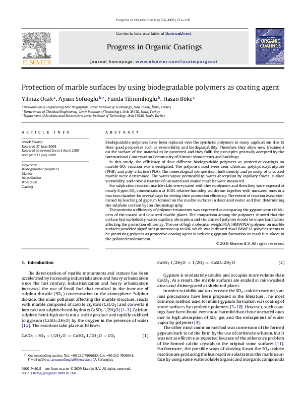 (PDF) Protection of marble surfaces by using biodegradable polymers as ...