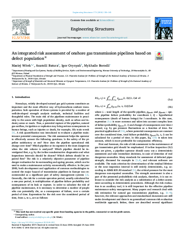 (PDF) An integrated risk assessment of onshore gas transmission pipelines based on defect population
