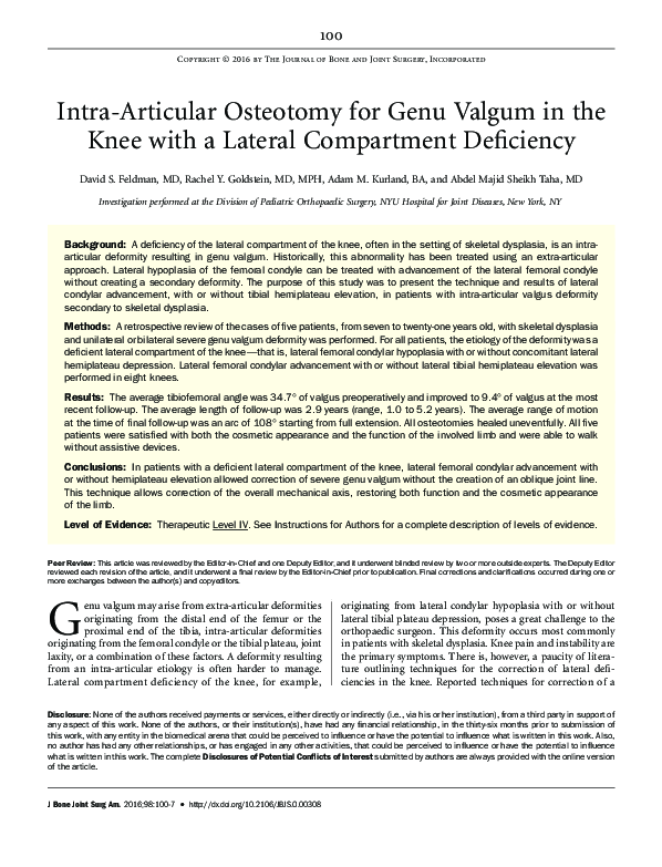(PDF) Intra-Articular Osteotomy for Genu Valgum in the Knee with a ...