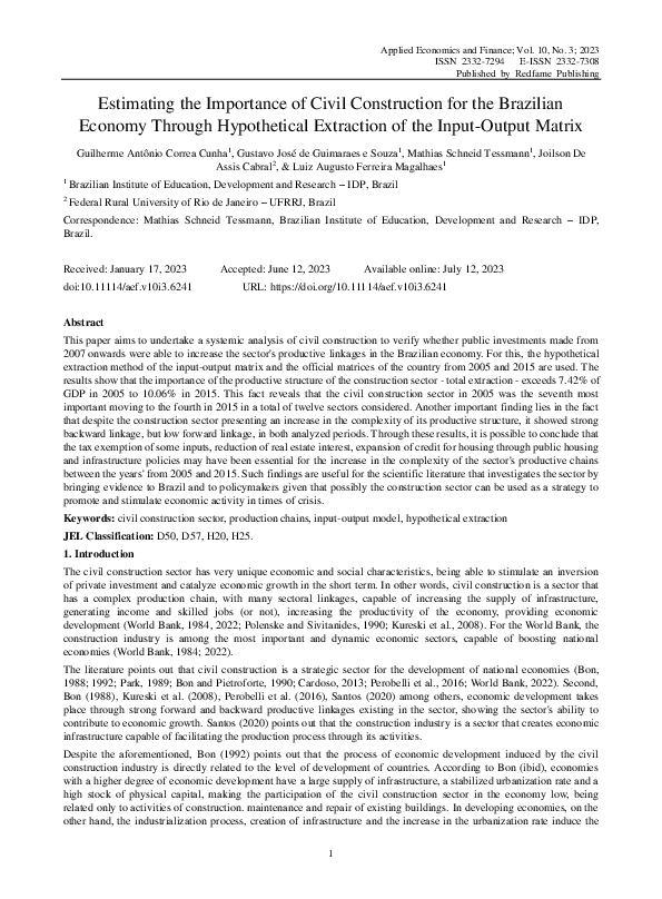 (PDF) Estimating the Importance of Civil Construction for the Brazilian Economy Through ...