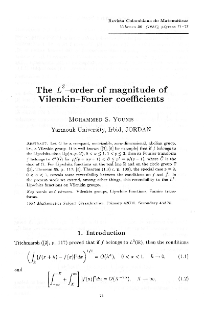 (PDF) The L 2 -order of magnitude of Vilenkin- Fourier coefficients