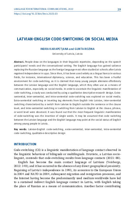 (PDF) Latvian-English Code-Switching on Social Media