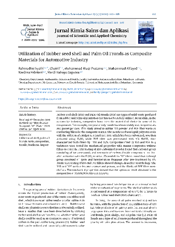 (PDF) Utilization of Rubber seed shell and Palm Oil Fronds as Composite ...