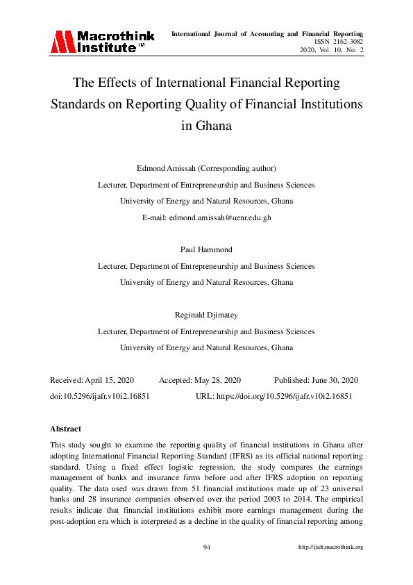 (PDF) The Effects of International Financial Reporting Standards on Reporting Quality of ...