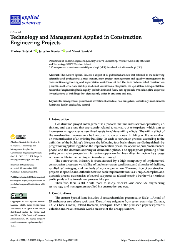 (PDF) Technology and Management Applied in Construction Engineering Projects