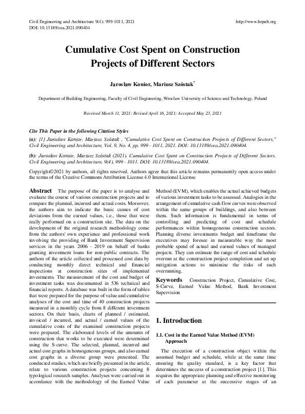(PDF) Cumulative Cost Spent on Construction Projects of Different Sectors