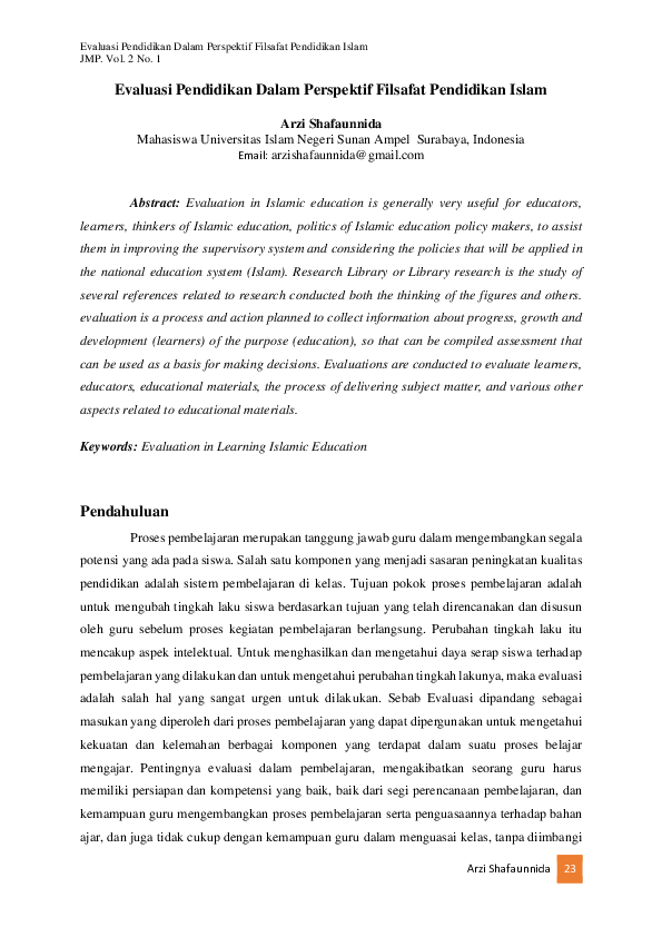 (PDF) Evaluasi Pendidikan Dalam Perspektif Filsafat Pendidikan Islam