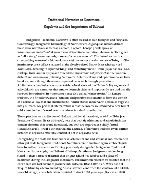 (DOC) Traditional Narrative as Document