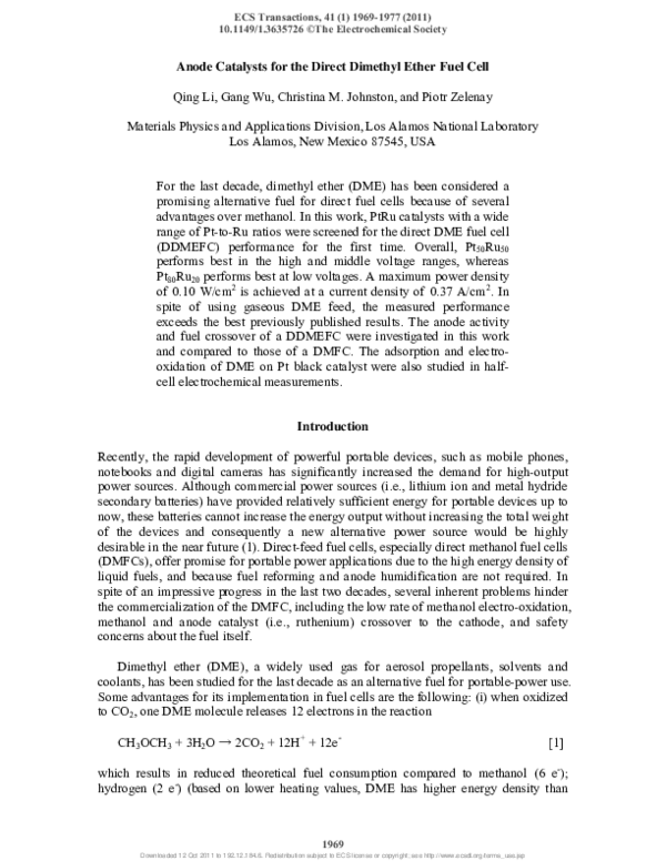 (PDF) Anode Catalysts for the Direct Dimethyl Ether Fuel Cell