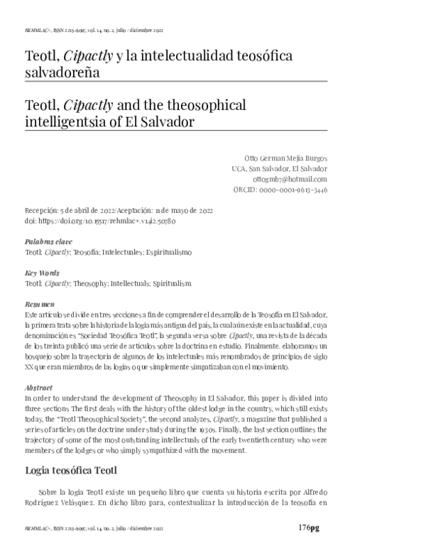 (PDF) Teotl, Cipactly y la intelectualidad teosófica salvadoreña Teotl ...