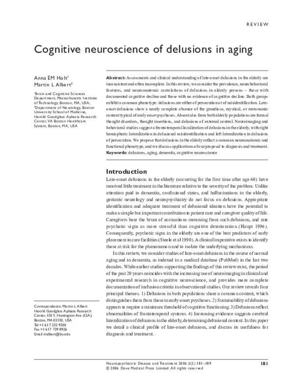 (PDF) Cognitive neuroscience of delusions in aging
