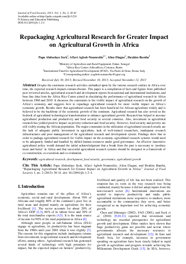 (PDF) Repackaging Agricultural Research for Greater Impact on ...