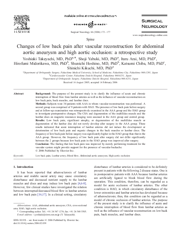 (PDF) Changes of low back pain after vascular reconstruction for ...