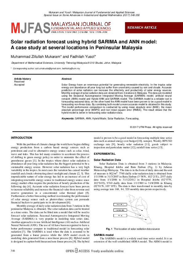 (PDF) Solar radiation forecast using hybrid SARIMA and ANN model