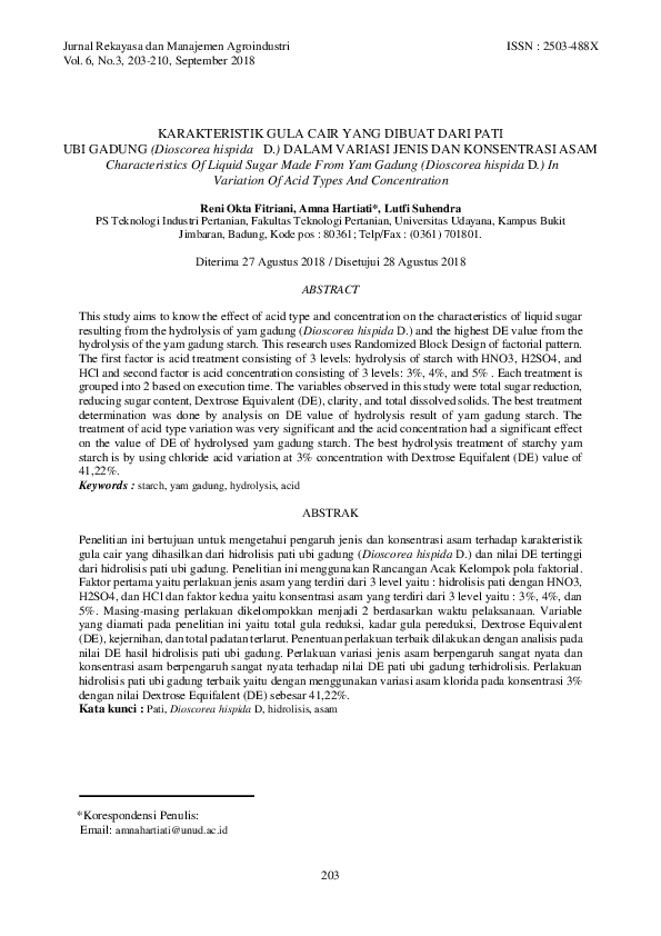 (PDF) KARAKTERISTIK GULA CAIR YANG DIBUAT DARI PATI UBI GADUNG ...