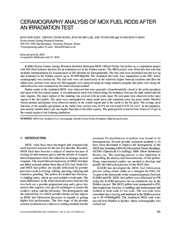 (PDF) Ceramography Analysis of Mox Fuel Rods After an Irradiation Test