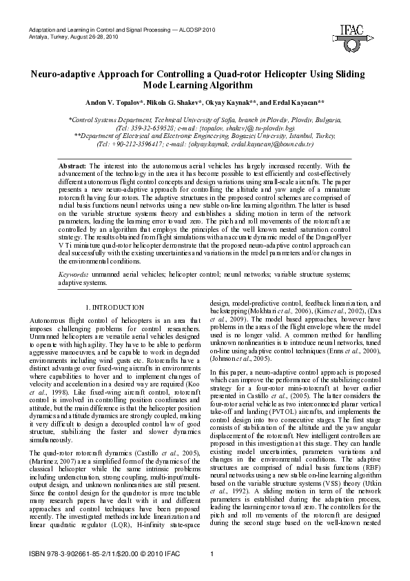 (PDF) Neuro-adaptive Approach for Controlling a Quad-rotor Helicopter Using Sliding Mode ...