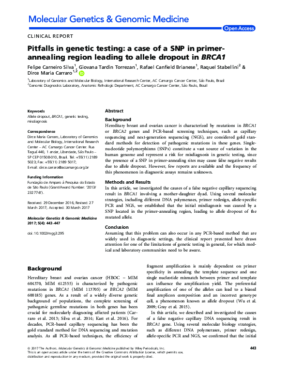 (PDF) Pitfalls in genetic testing: a case of a SNP in primer-annealing ...