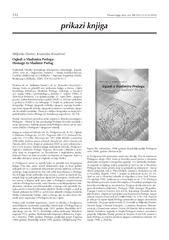 (PDF) Ogledi o Vladimiru Prelogu Homage to Vladimir Prelog | krunoslav kovacevic - Academia.edu