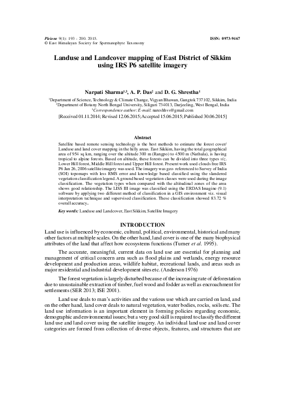 (PDF) Landuse and Landcover mapping of East District of Sikkim using ...