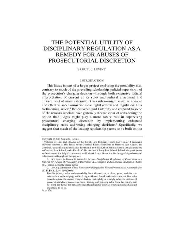 (PDF) The Potential Utility of Disciplinary Regulation as a Remedy for ...