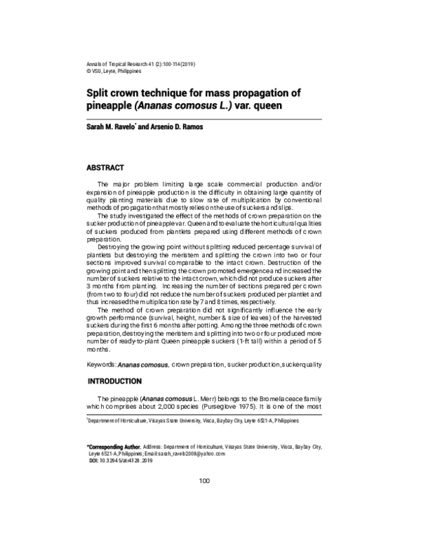 (PDF) Split crown technique for mass propagation of pineapple (Ananas ...