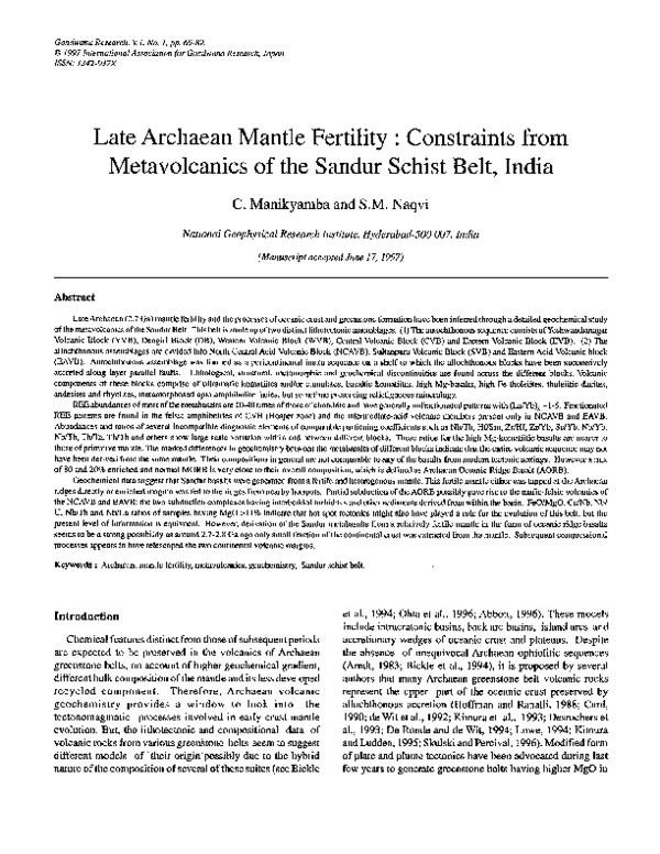 (PDF) Late Archaean Mantle Fertility : Constraints from Metavolcanics ...
