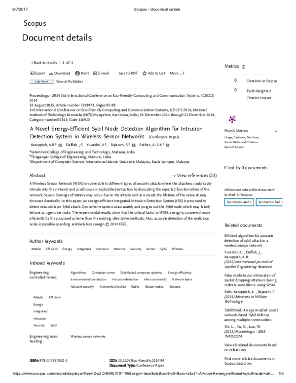 Pdf A Novel Energy Efficient Sybil Node Detection Algorithm For Intrusion Detection System In